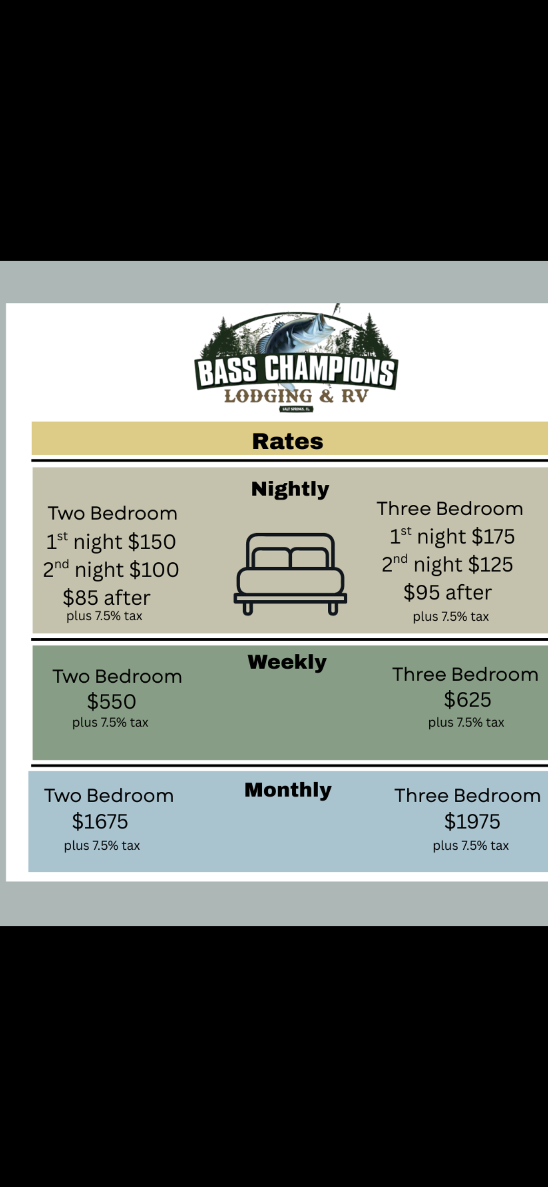 Bass Champions Lodging and Rv Camping | Salt Springs, Florida