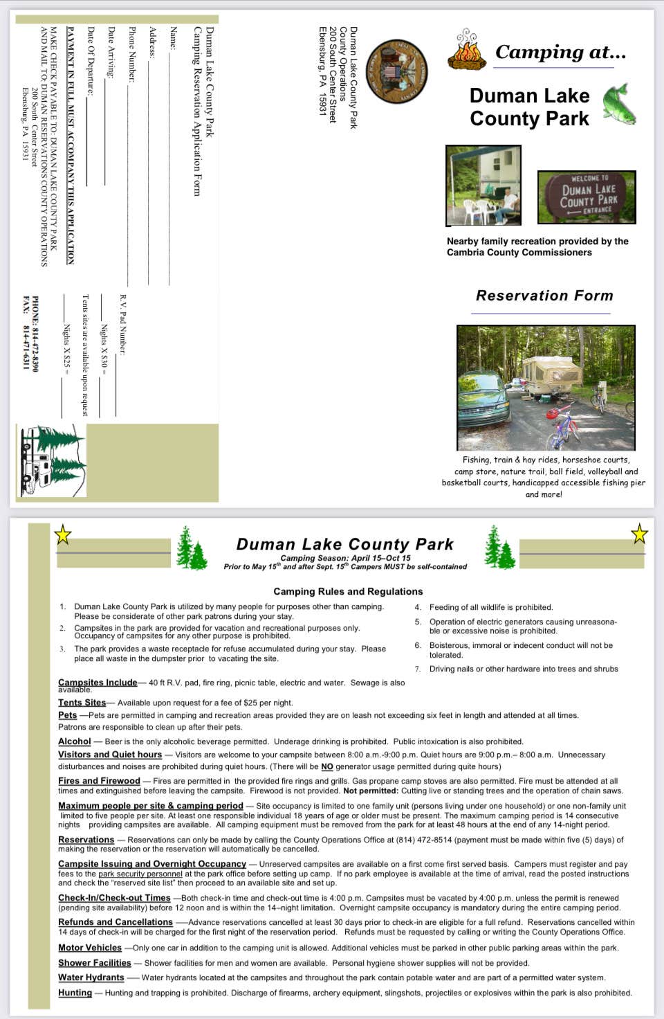 Duman Lake County Park Camping | Ebensburg, PA