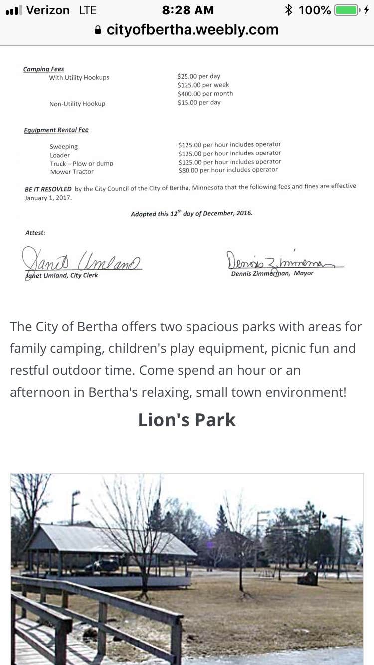 Bertha City Park Camping | Bertha, MN