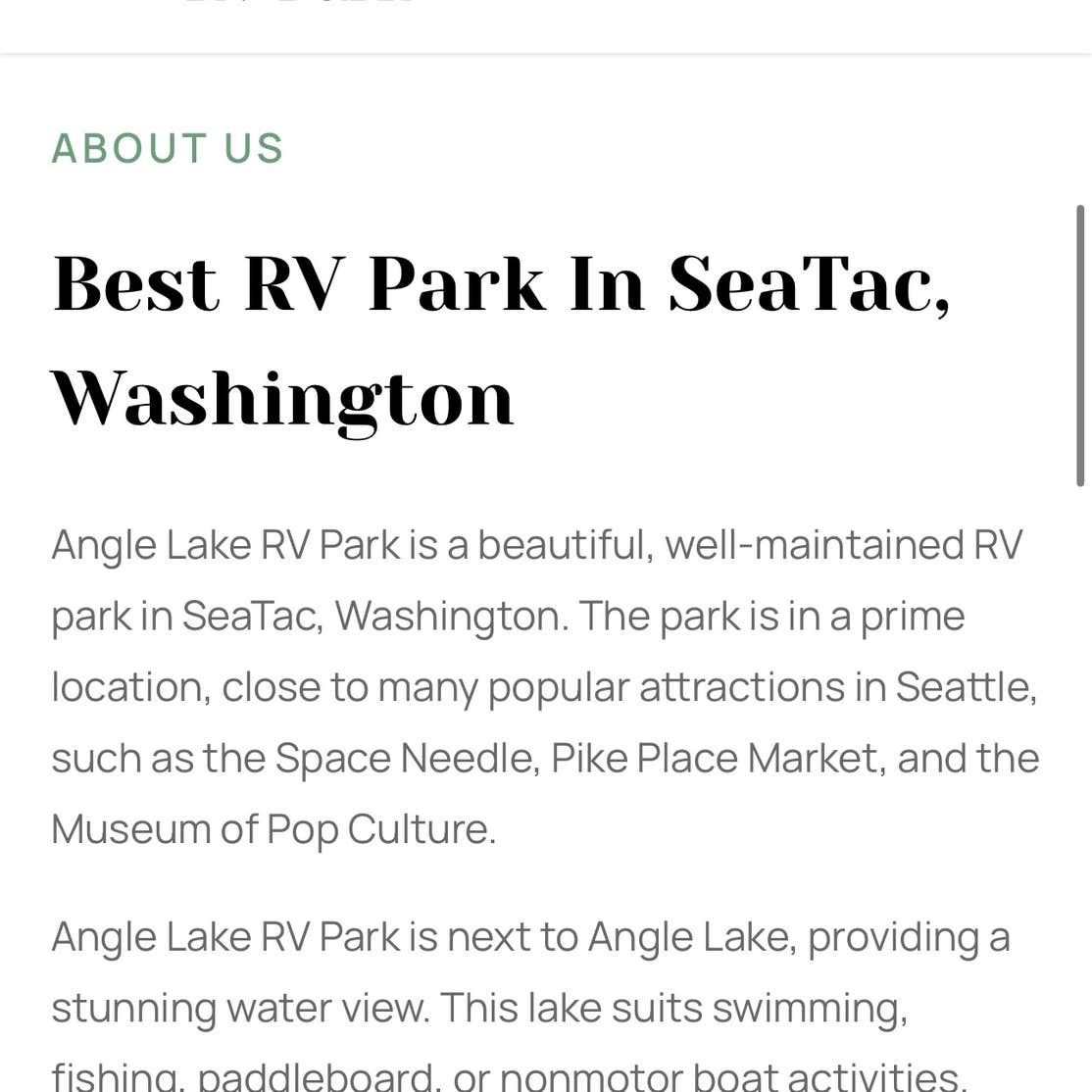 Angle Lake RV Park | Normandy Park, Washington